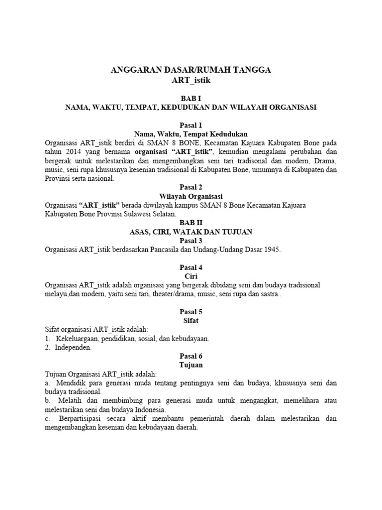 ADRT (Anggaran Dasar Rumah Tangga) | PDF
