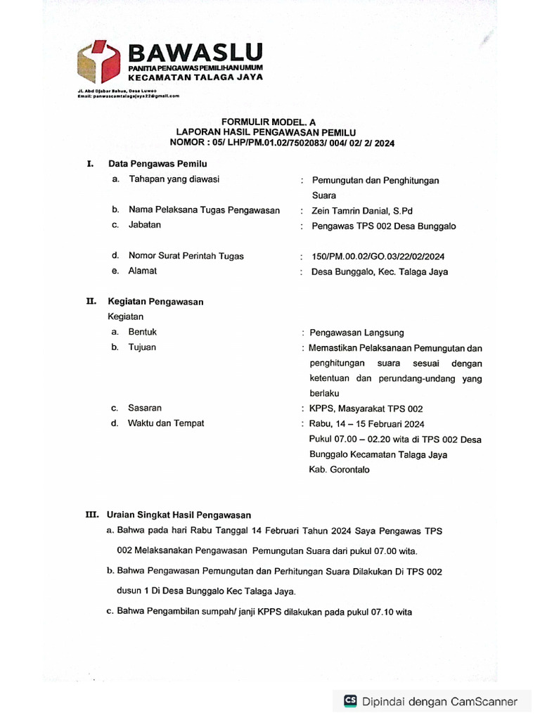 LHP Pungut Hitung Bunggalo Tps 2 | PDF