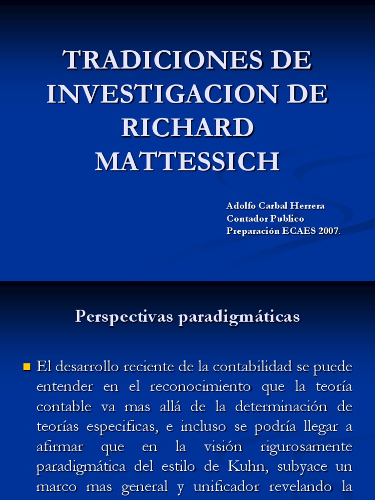 Tradiciones de Investigacion de Richard Mattessich | PDF | Teoría ...
