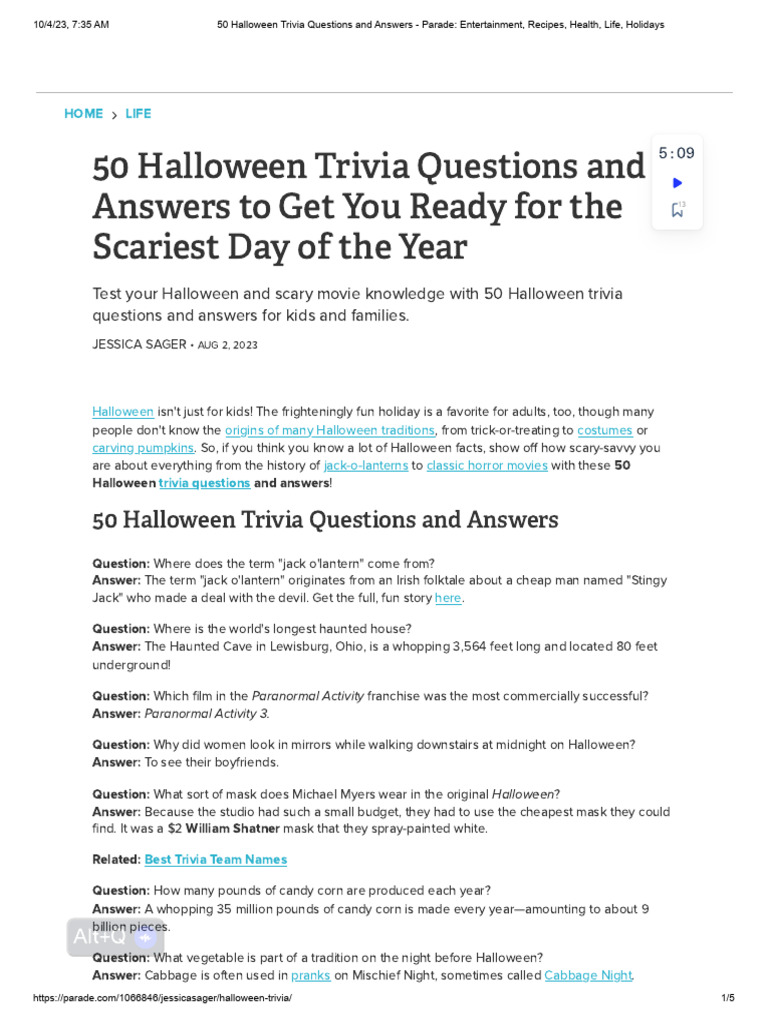 50 Halloween Trivia Questions and Answers - Parade - Entertainment ...