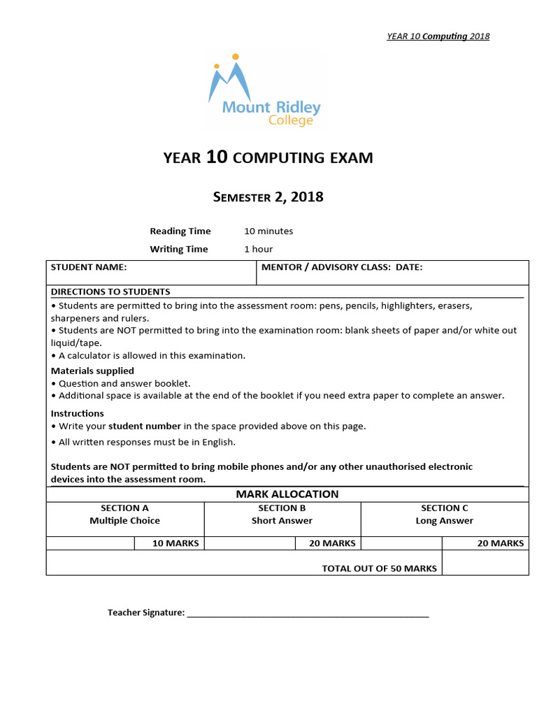 Year 10 Computing Exam | PDF | Html Element | Hyperlink