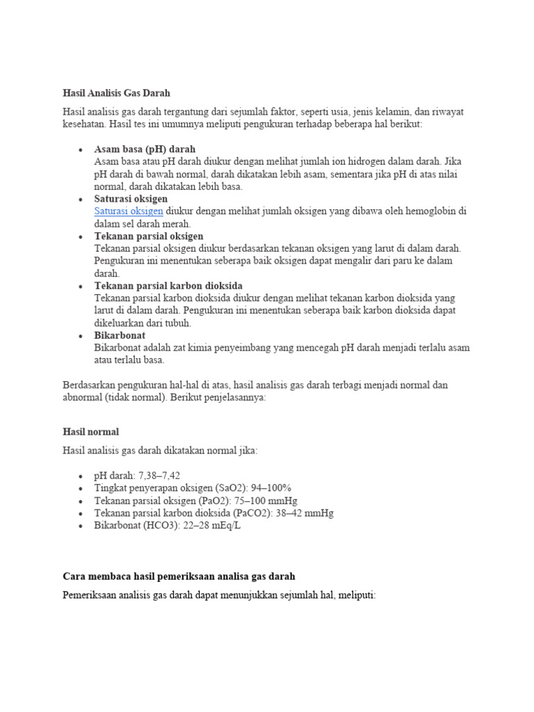 Panduan Analisis Gas Darah | PDF