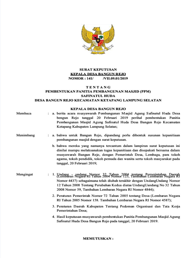 PDF Contoh SK Panitia Pembangunan Masjid Word Mpfdocuments Website Indonesia - Compress | PDF