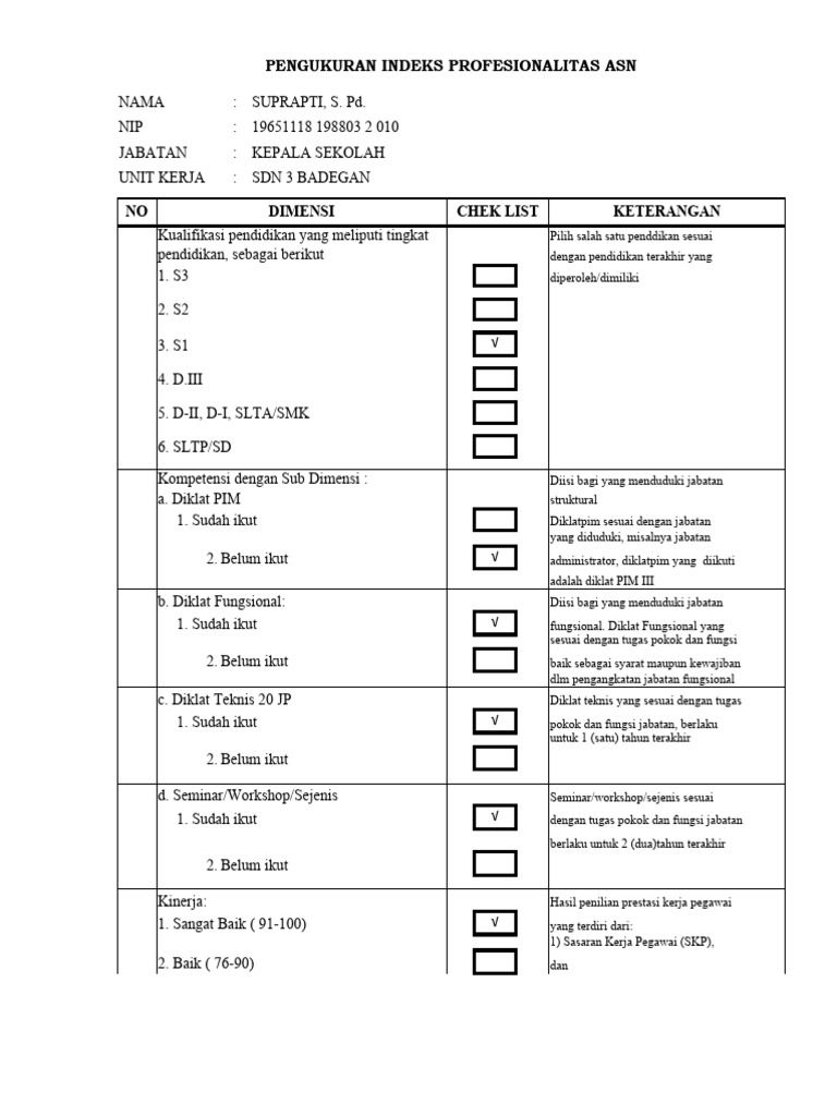 1 Form Pengukuran Indeks Profesionalitas Asn | PDF