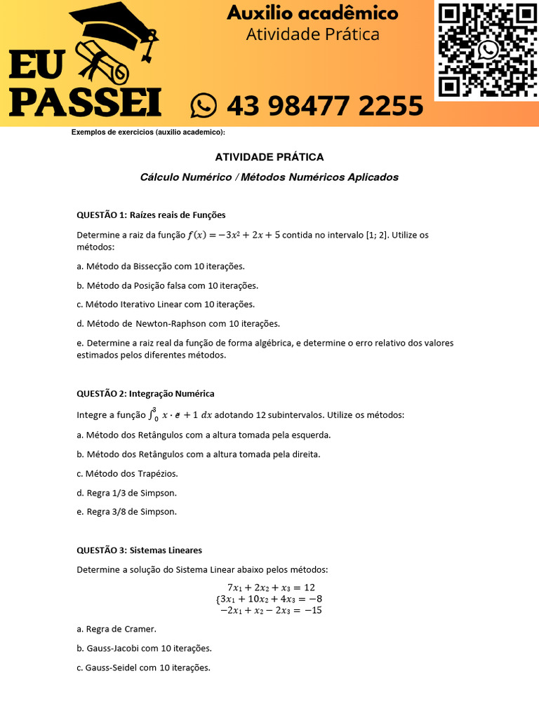 Atividade Pratica - Cálculo Numérico Métodos Numéricos Aplicados | PDF | Análise numérica ...
