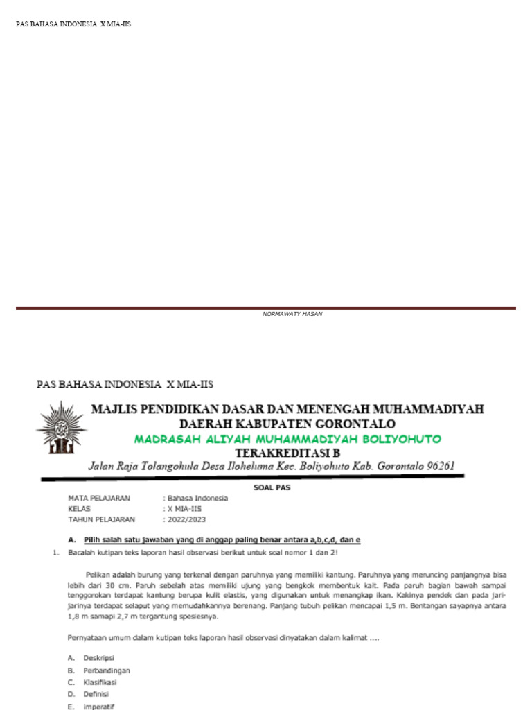 2 Soal Bahasa Ind 20 Ob 5 Es X Mia-Iis 2022 | PDF | Fiksi Umum