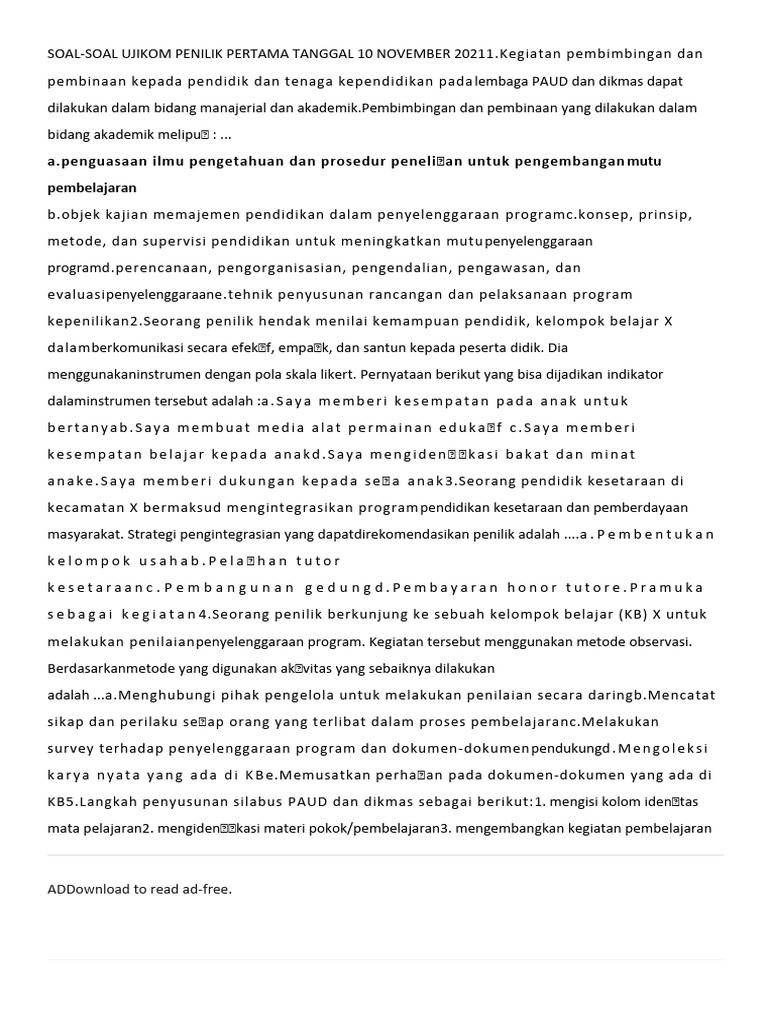 SOAL Ujikom Penilik | PDF | Karier & Perkembangan