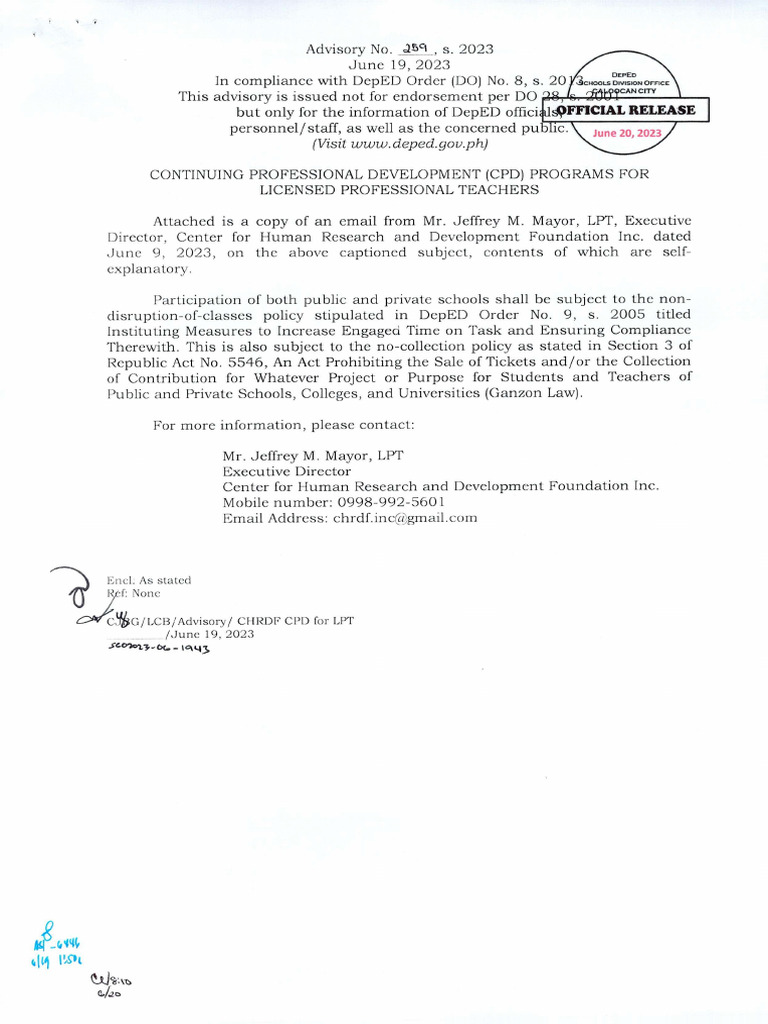 Advisory No. 259, S. 2023 - Continuing Professional Development (CPD ...