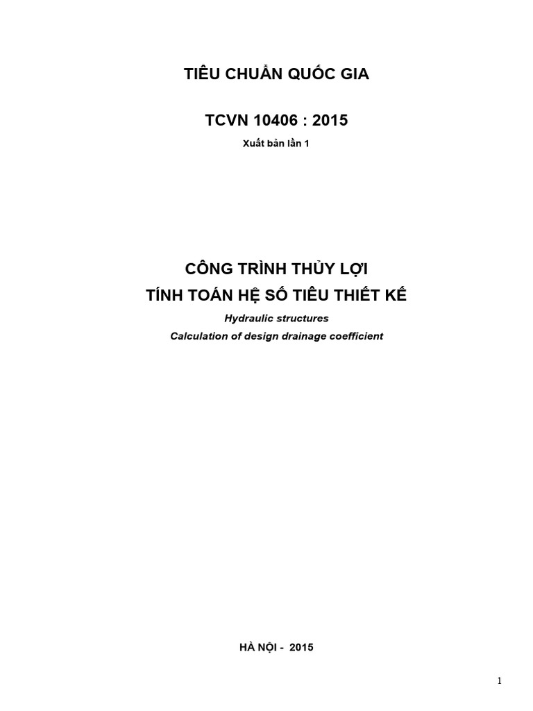 TCVN 10406 2015 Cong Trinh Thuy Loi Tinh Toan He So Tieu Thiet Ke | PDF TCVN 10406 2015 Cong Trinh Thuy Loi Tinh Toan He So Tieu Thiet Ke | PDF