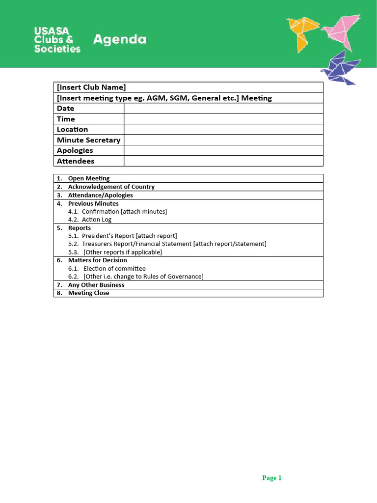Club Meeting Agenda and Minutes | PDF | Business | Finance & Money ...