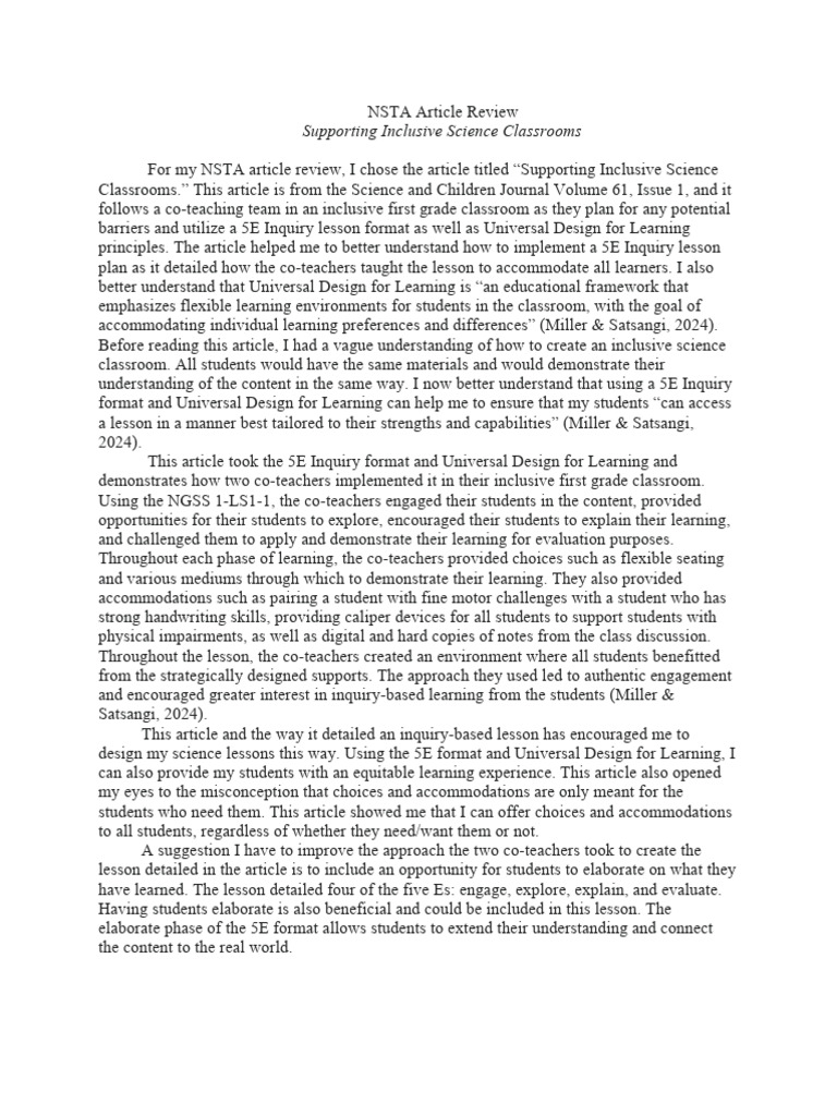 Hannah Wilson Nsta Article Review | PDF | Learning | Inquiry Based Learning