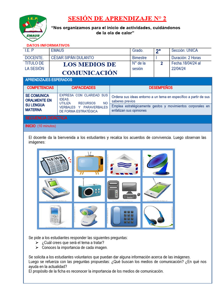 Sesion de Clase II - Los Medios de Comunicación - Iep Emaus - 2do ...