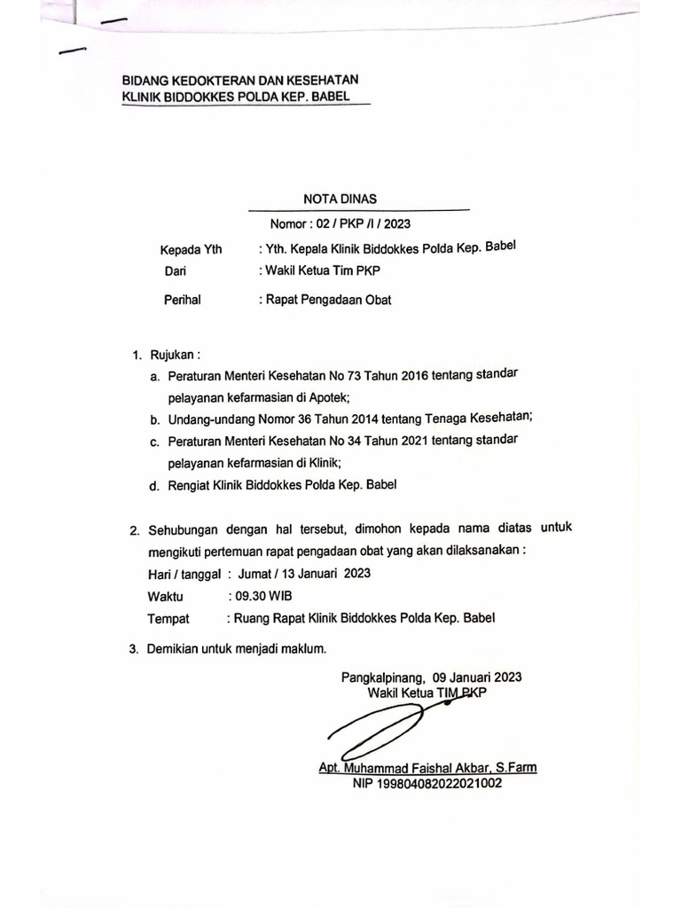 Nota Dinas Pengadaan Obat Dan Notulen | PDF
