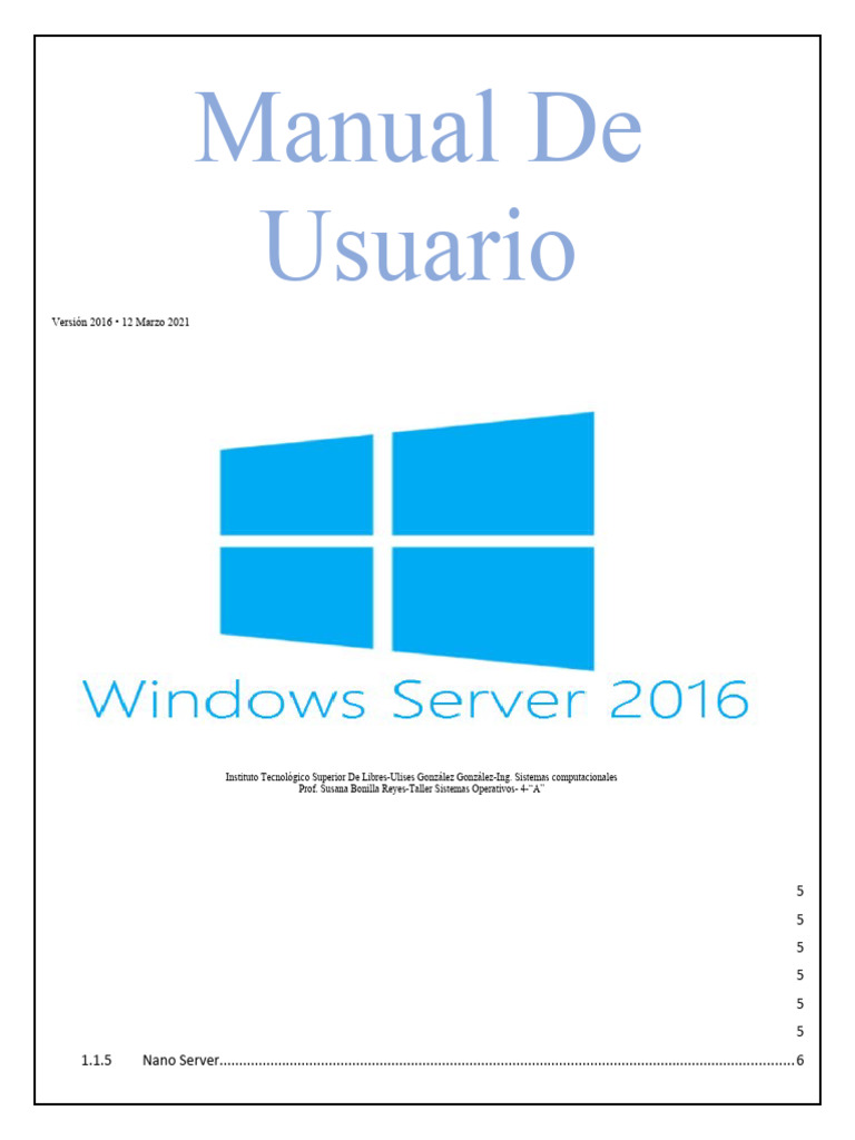 Manual de Usuario Windows Server 2016 | PDF | Windows Server 2008 | Microsoft Windows