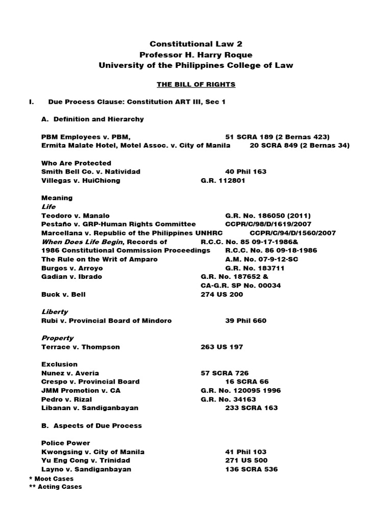 Constitutional Law: Bill of Rights Overview | PDF | Due Process Clause ...