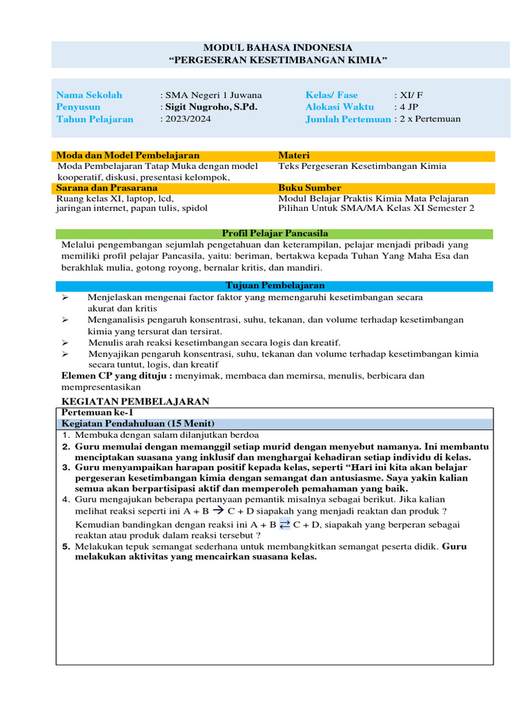 MODUL Kesetimbangan Reaksi Kimia | PDF | Kesehatan Holistik