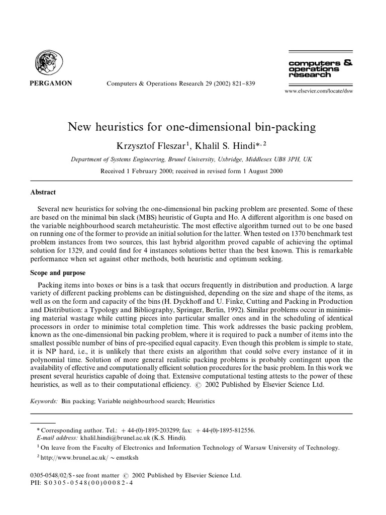 2002 New Heuristics For One-Dimensional Bin-Packing | PDF | Mathematics ...