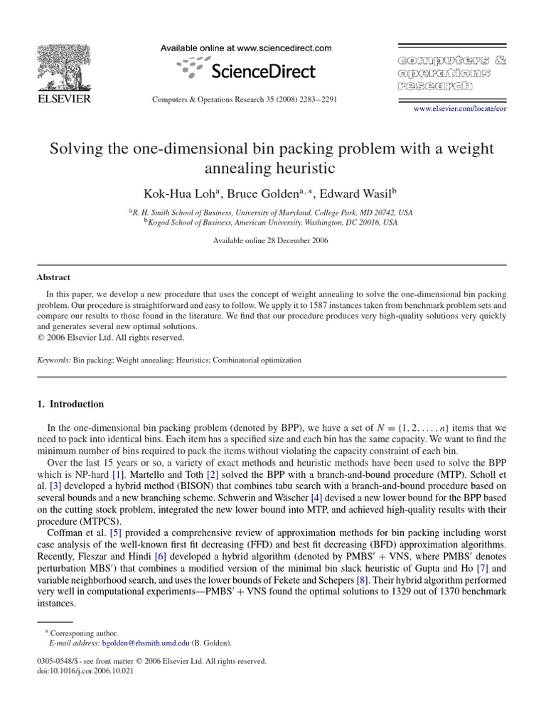 2008 Solving The One-Dimensional Bin Packing Problem With A Weight | PDF | Mathematical ...