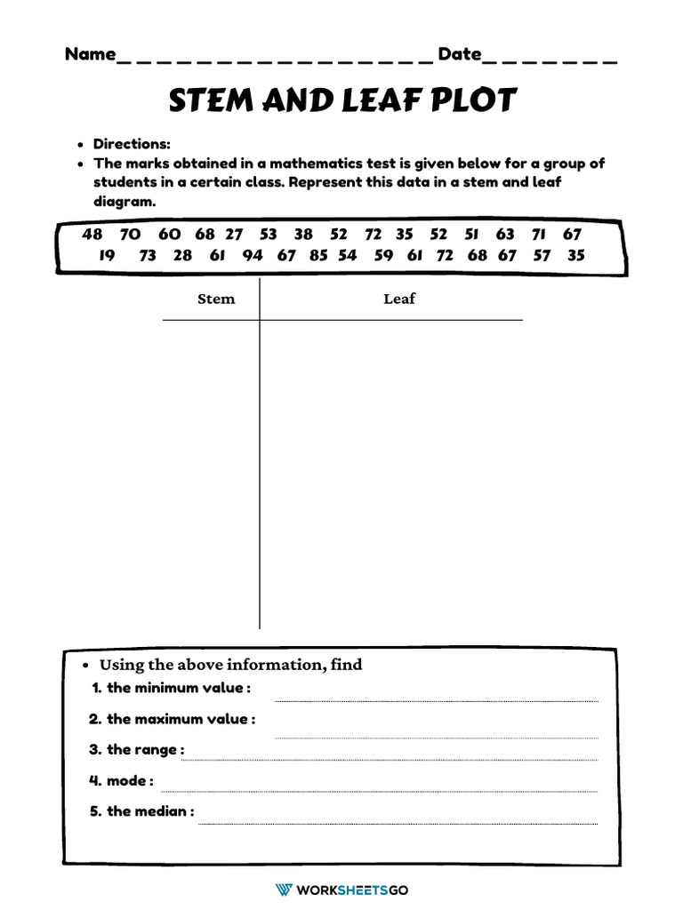 Stem and Leaf Plot Worksheets | PDF