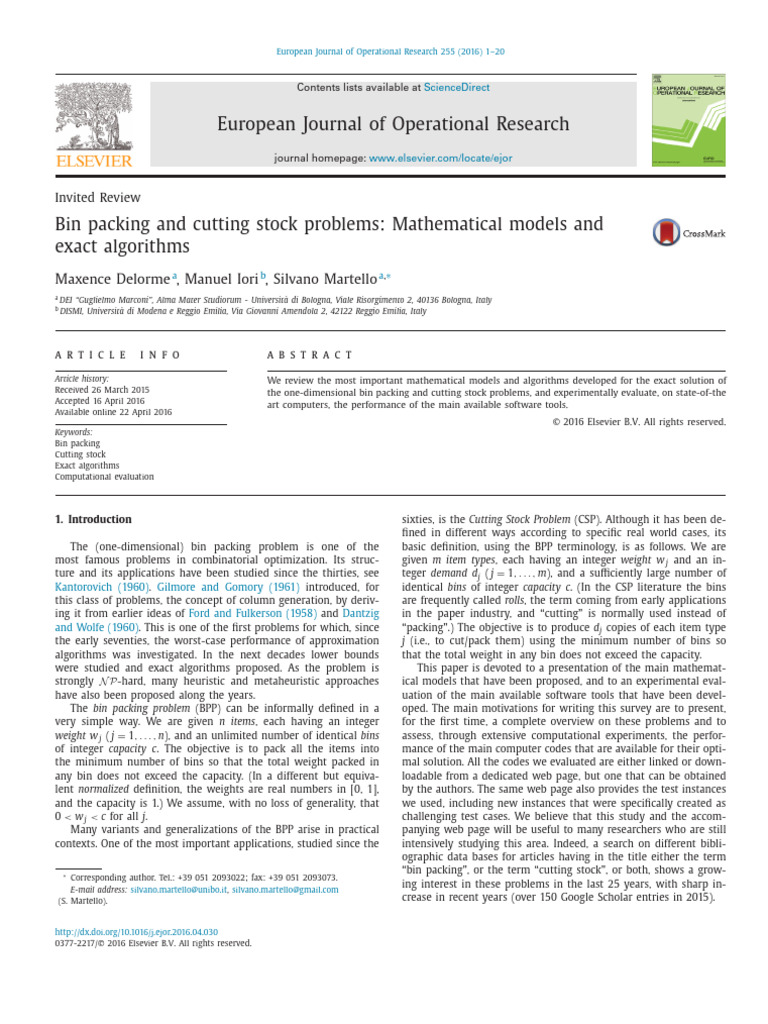2016 Bin Packing and Cutting Stock Problems Mathematical Models and ...