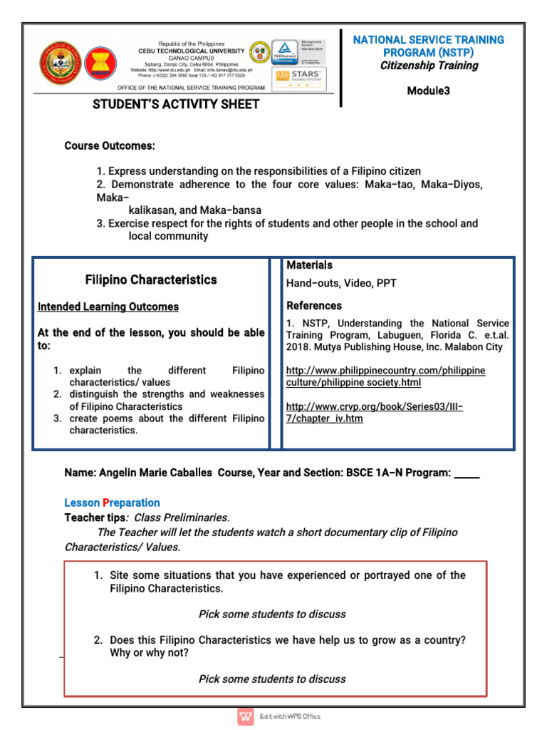 Filipino Citizenship Training Activities | PDF