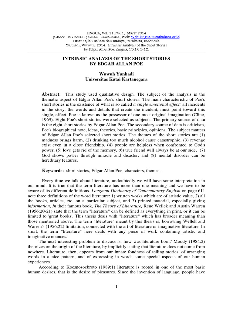 Intrinsic Analysis of The Short Stories Poe | PDF