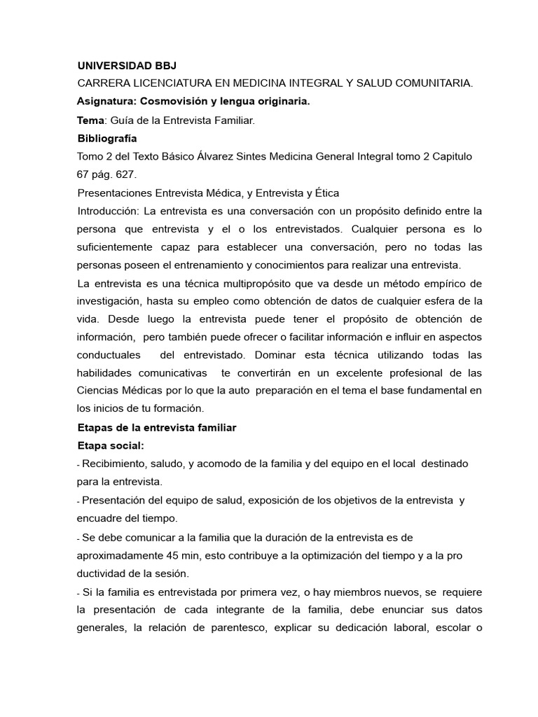 1 Guia De Entrevista Familiar Pdf Medicina