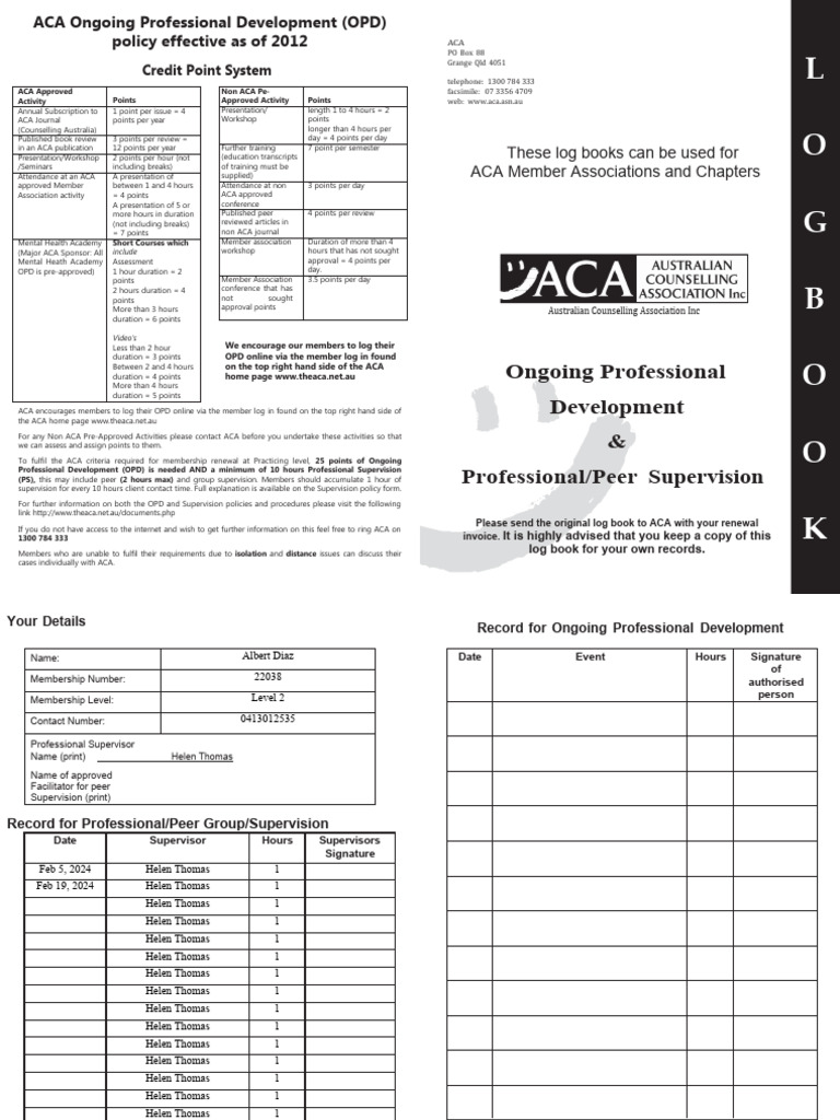 ACA Supervision Log Book | PDF
