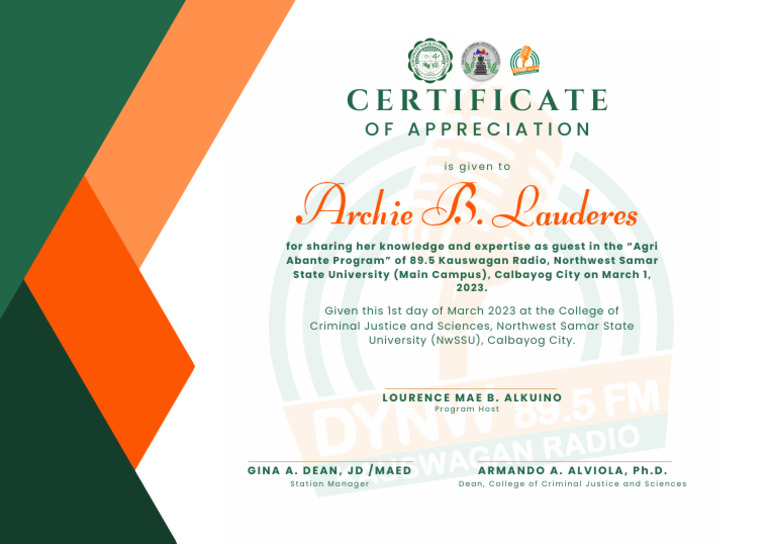 Certificate of Appreciation Example | PDF