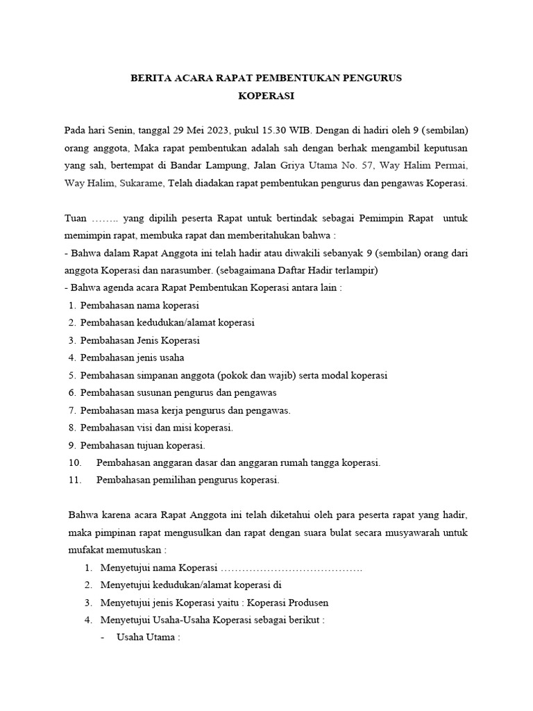 Pembentukan Pengurus Koperasi 2023 | PDF | Karier & Perkembangan | Politik