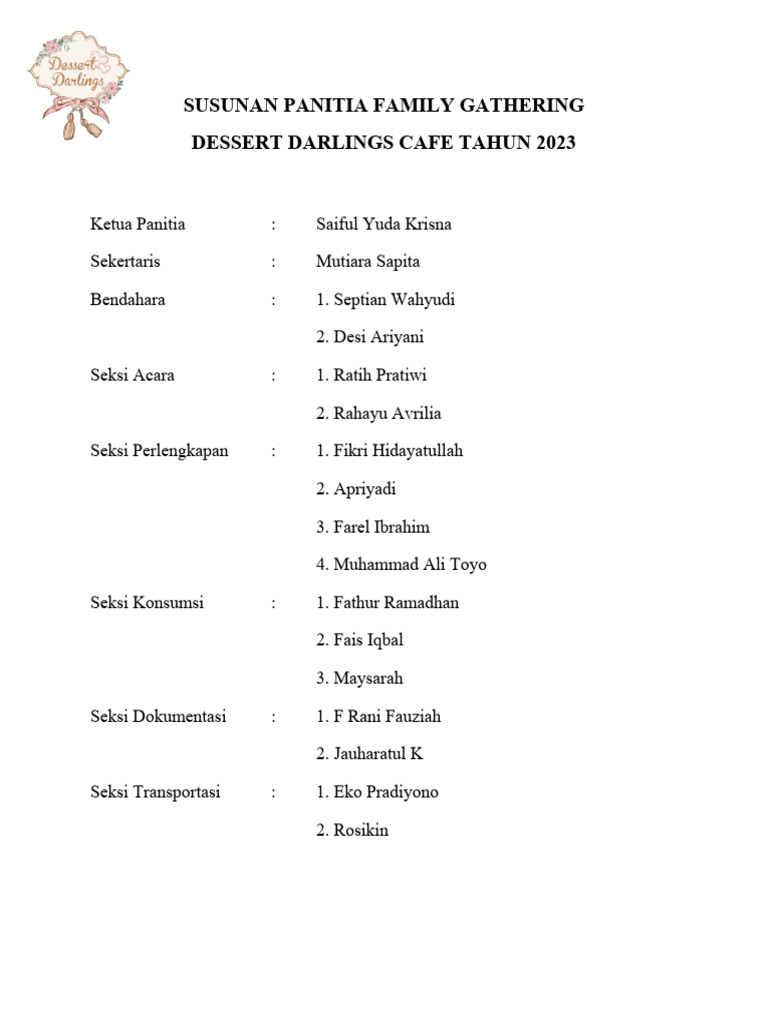 SUSUNAN PANITIA FAMILY GATHERING | PDF