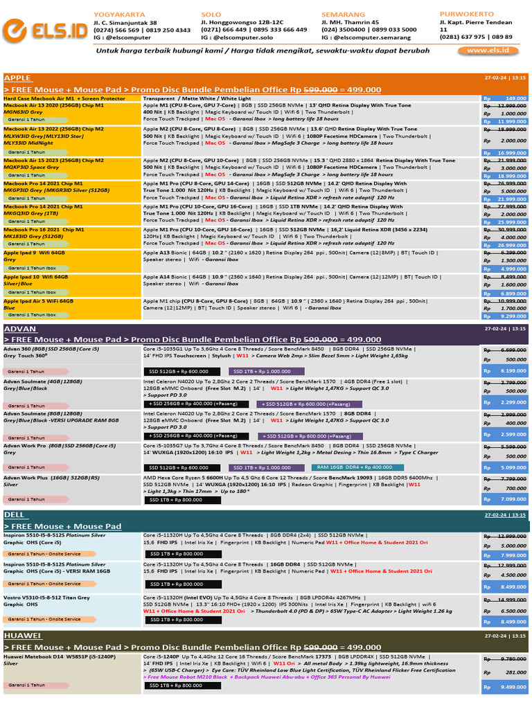 Harga Leptop Els | PDF | Computer Hardware | Personal Computers