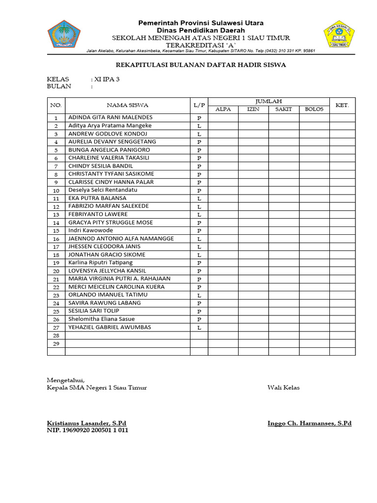 REKAP BULANAN (1) Daftar Hadir | PDF