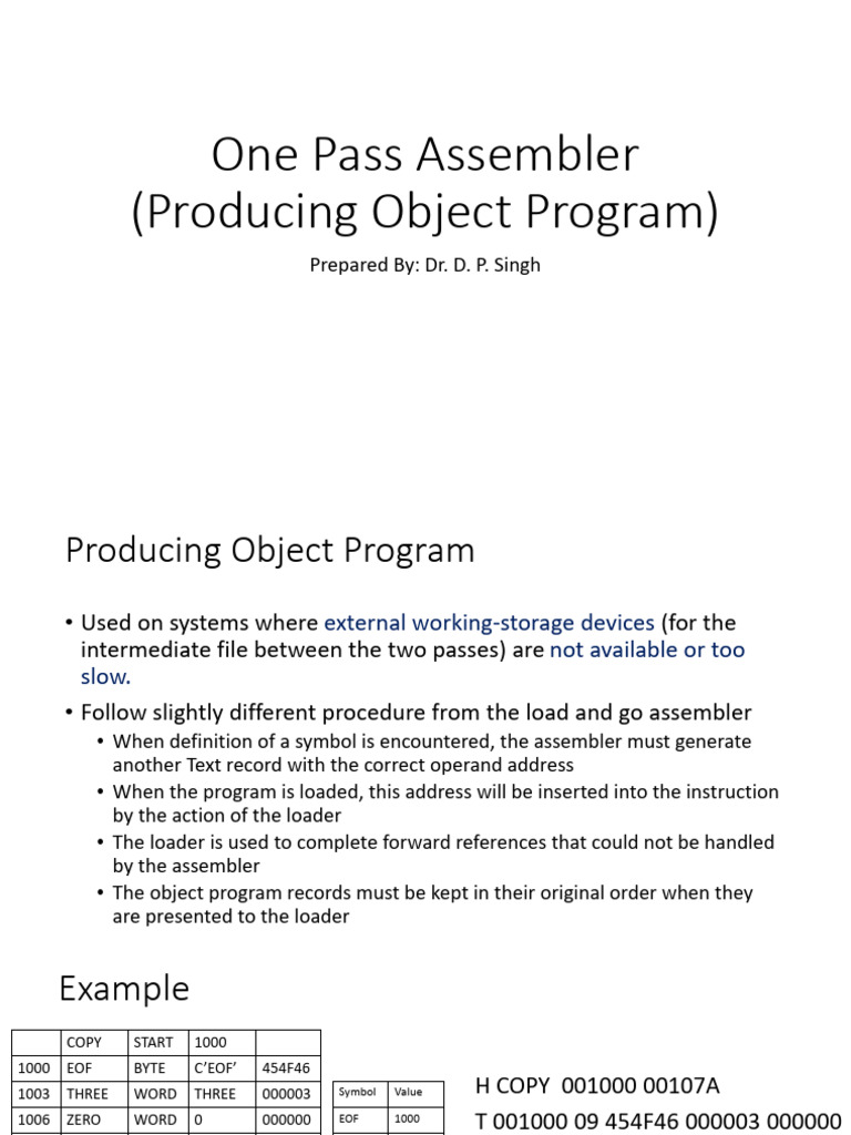 L24 One Pass Assembler - Producing Object Program | PDF | Assembly Language | Software