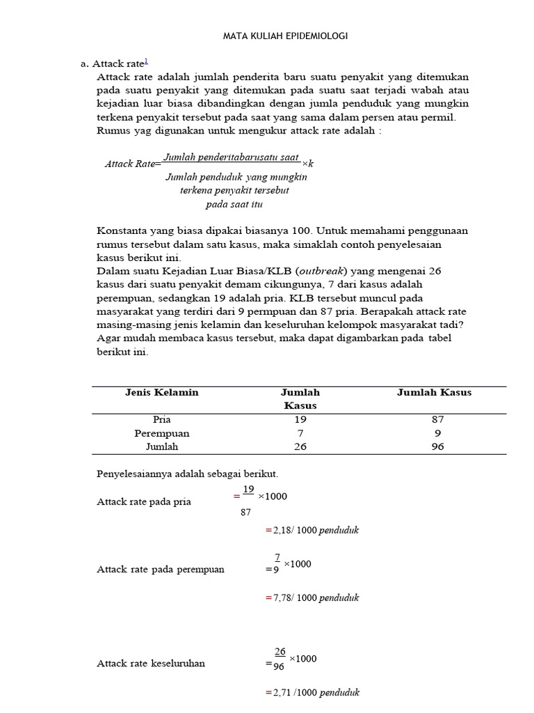 Rumus dan Contoh Attack Rate Epidemiologi | PDF