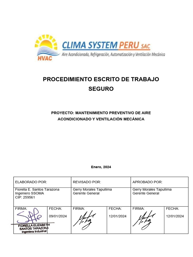 Modelo Procedimiento de Trabajo Seguro | PDF | Ventilación (Arquitectura) | Aspiradora