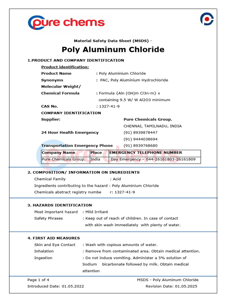 MSDS Pac | PDF | Aluminium | Aluminium Oxide