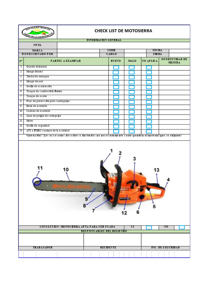 Checklist de Motosierra para Seguridad | PDF