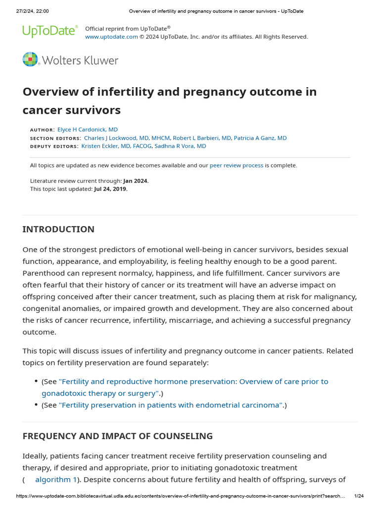 Overview of Infertility and Pregnancy Outcome in Cancer Survivors ...