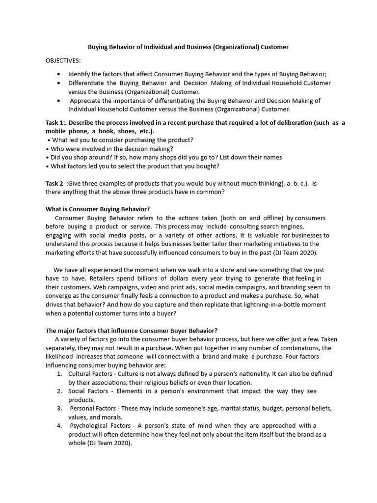Buying Behavior of Individual and Business | PDF | Behavior | Consumer Behaviour