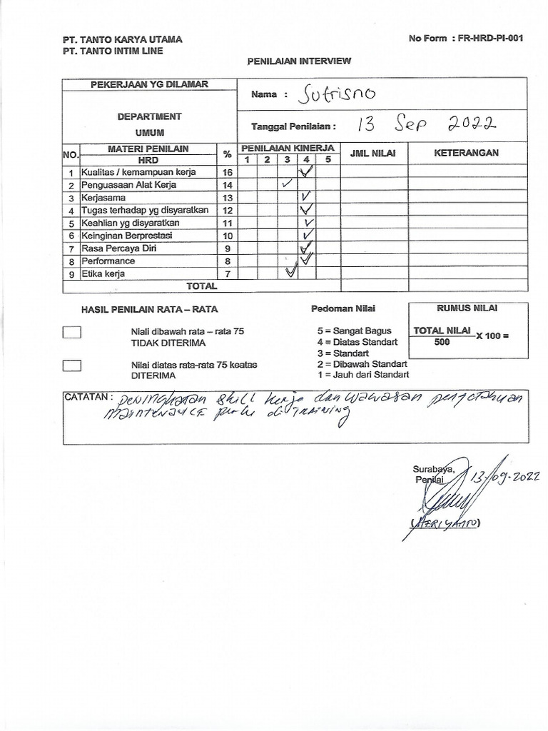 Hasil Penilaian Interview | PDF
