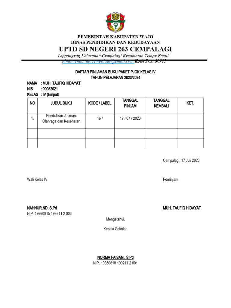 Daftar Peminjaman Buku Paket | PDF