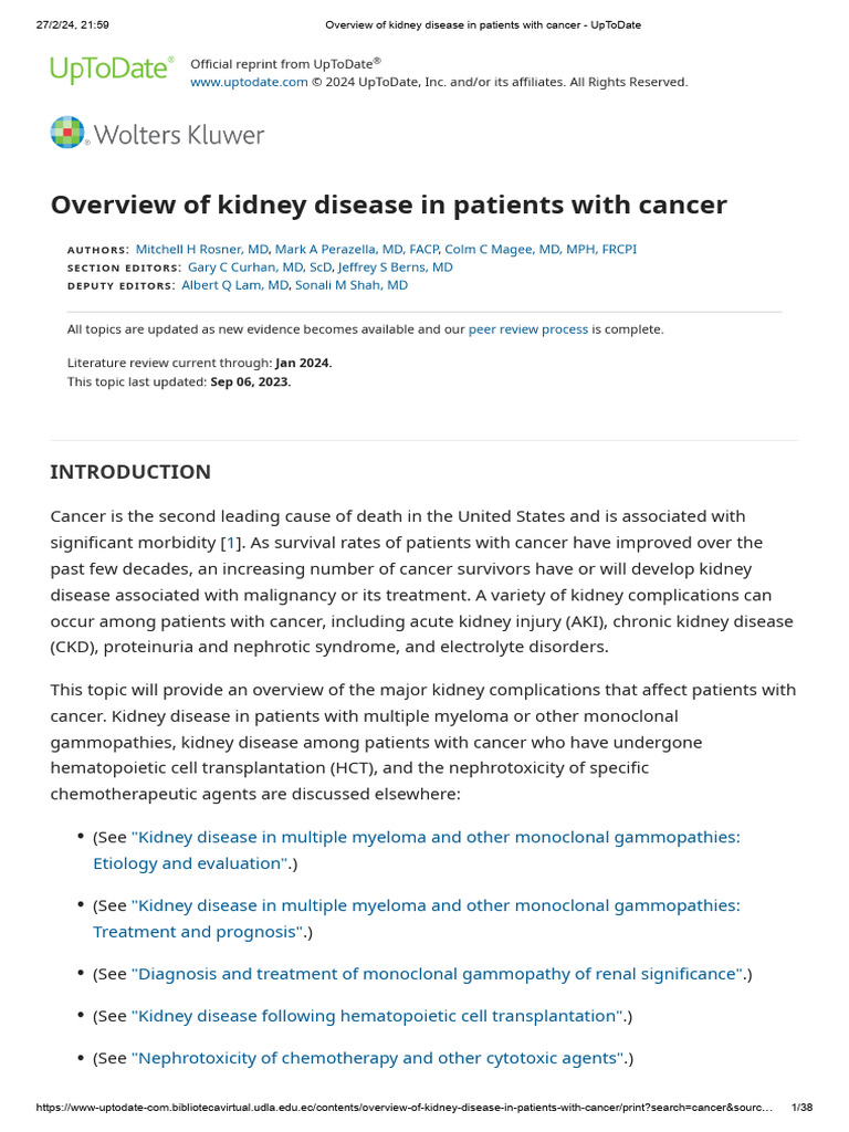 Overview of Kidney Disease in Patients With Cancer - UpToDate | PDF ...