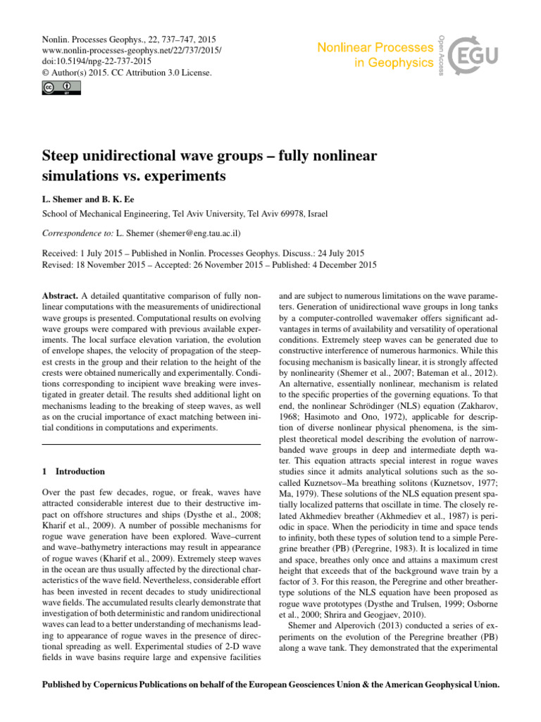 Shemer - Ee - 2015 - Steep Unidirectional Wave Groups-Fully Nonlinear Simulations Vs | PDF ...