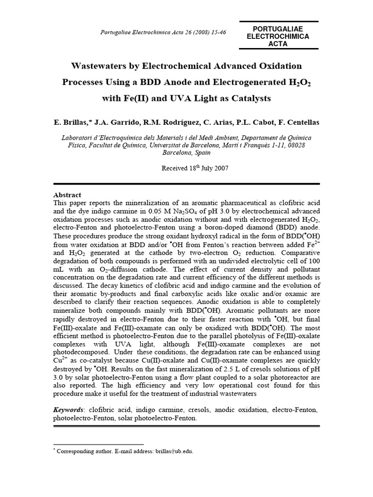 Wastewaters by Electrochemical Advanced Oxidation Processes Using A BDD ...