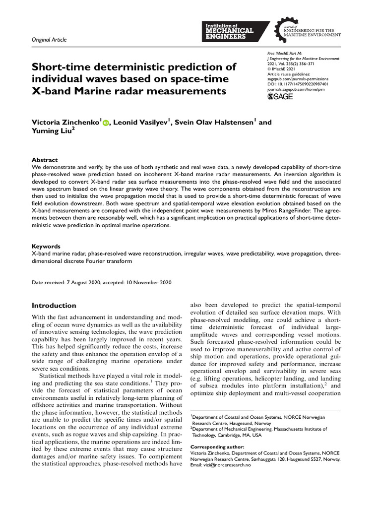 2021 Short Time Deterministic Prediction Of Individual Waves Based On