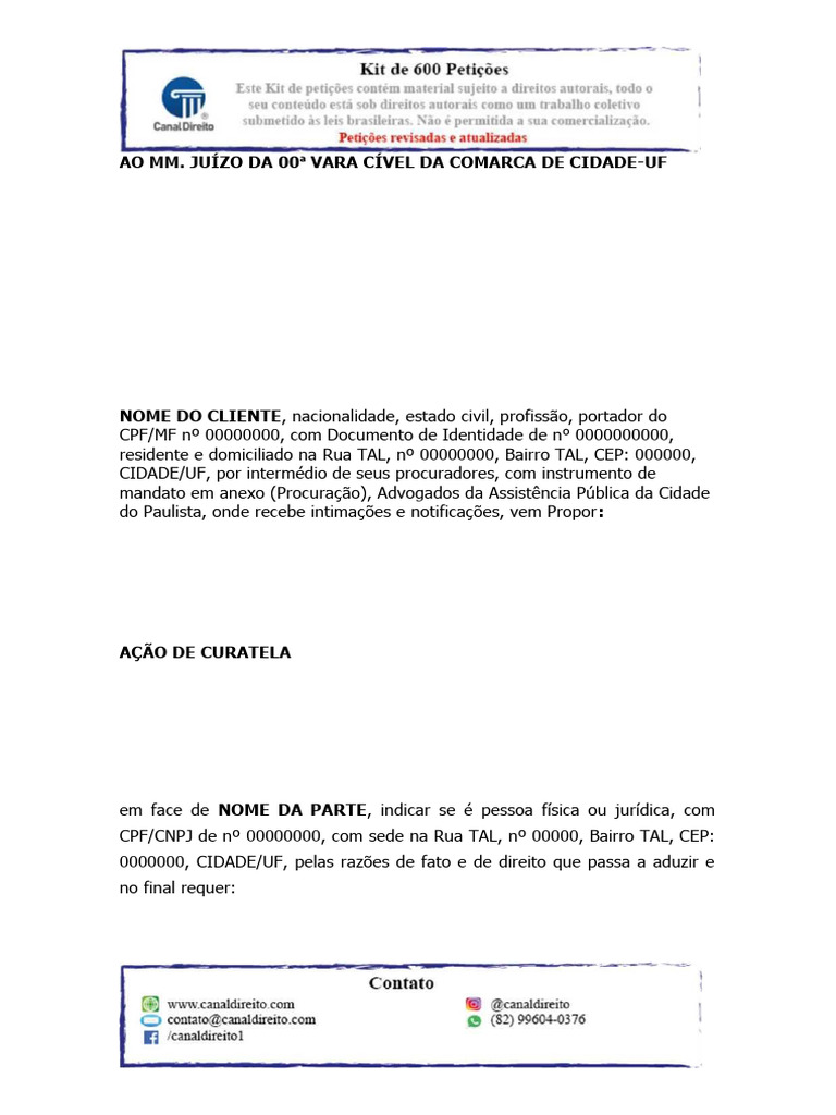 125 - Modelo de de Ação de Curatela | Download grátis PDF | Princípios ...
