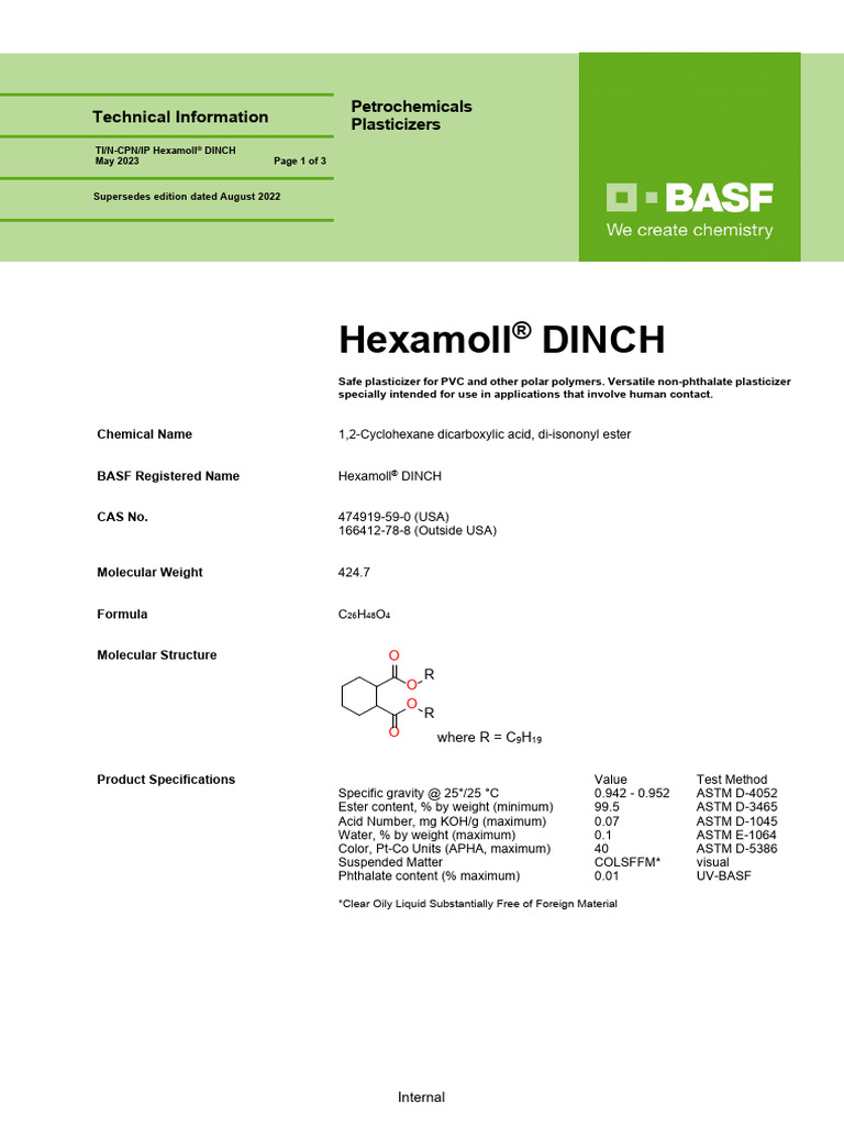 Hexamoll DINCH TDS 202305 | Download Free PDF | Physical Chemistry ...