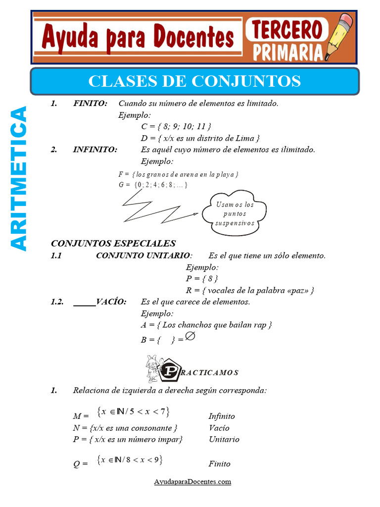 Clases de Conjuntos para Tercero de Primaria 1 | PDF | infinito | Lógica