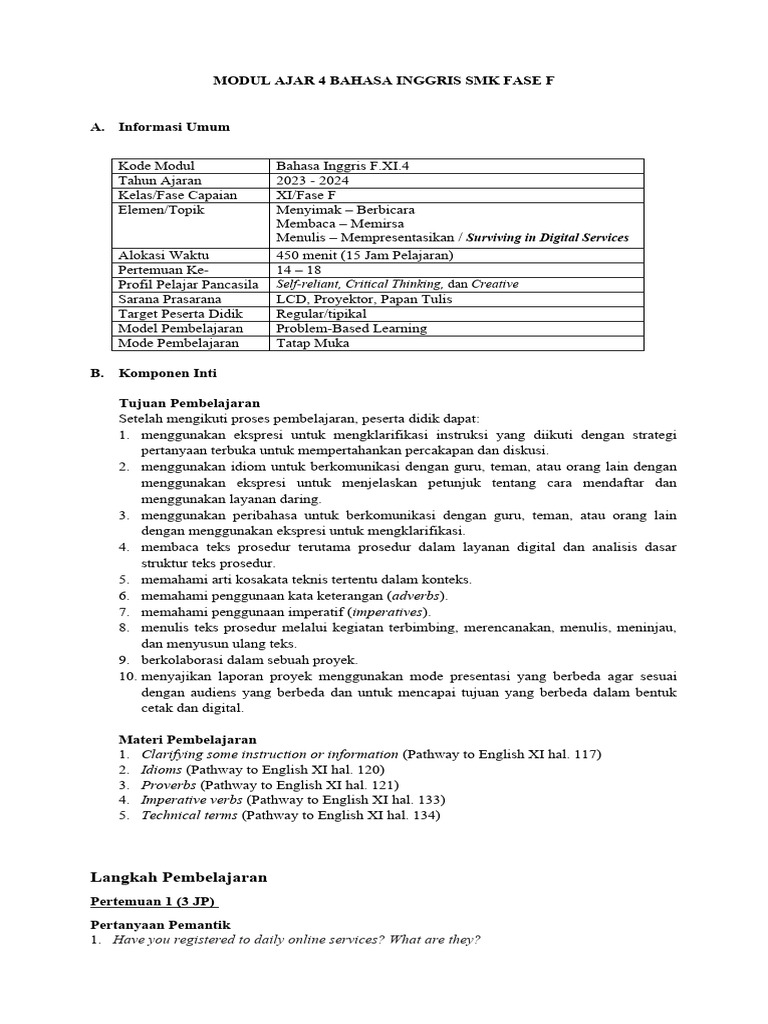 UNIT 4 - MODUL AJAR Pathway To English SMK GRADE XI | PDF